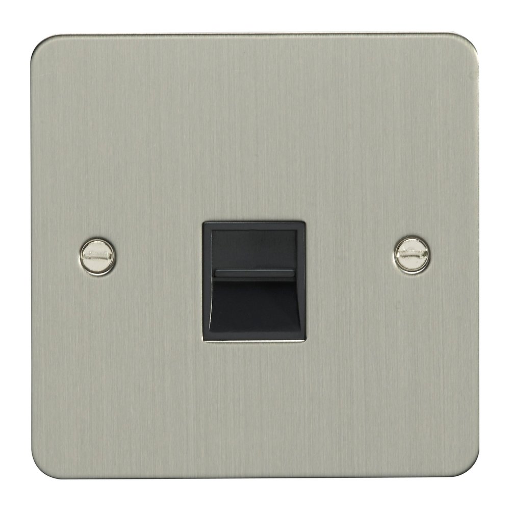 1 Gang Slave Telephone Socket - Satin Stainless Steel/Black