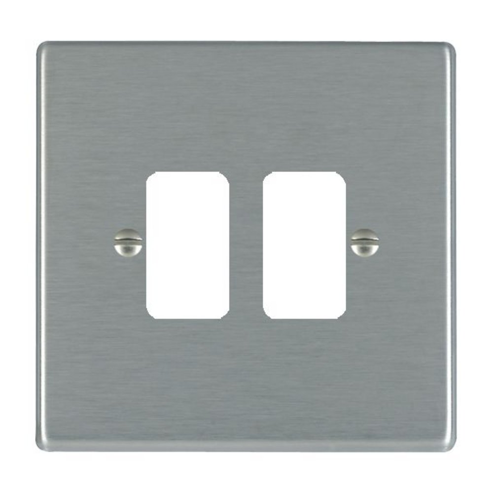 Grid Fix Aperture Plate with Grid, 2 Gang, Satin Steel