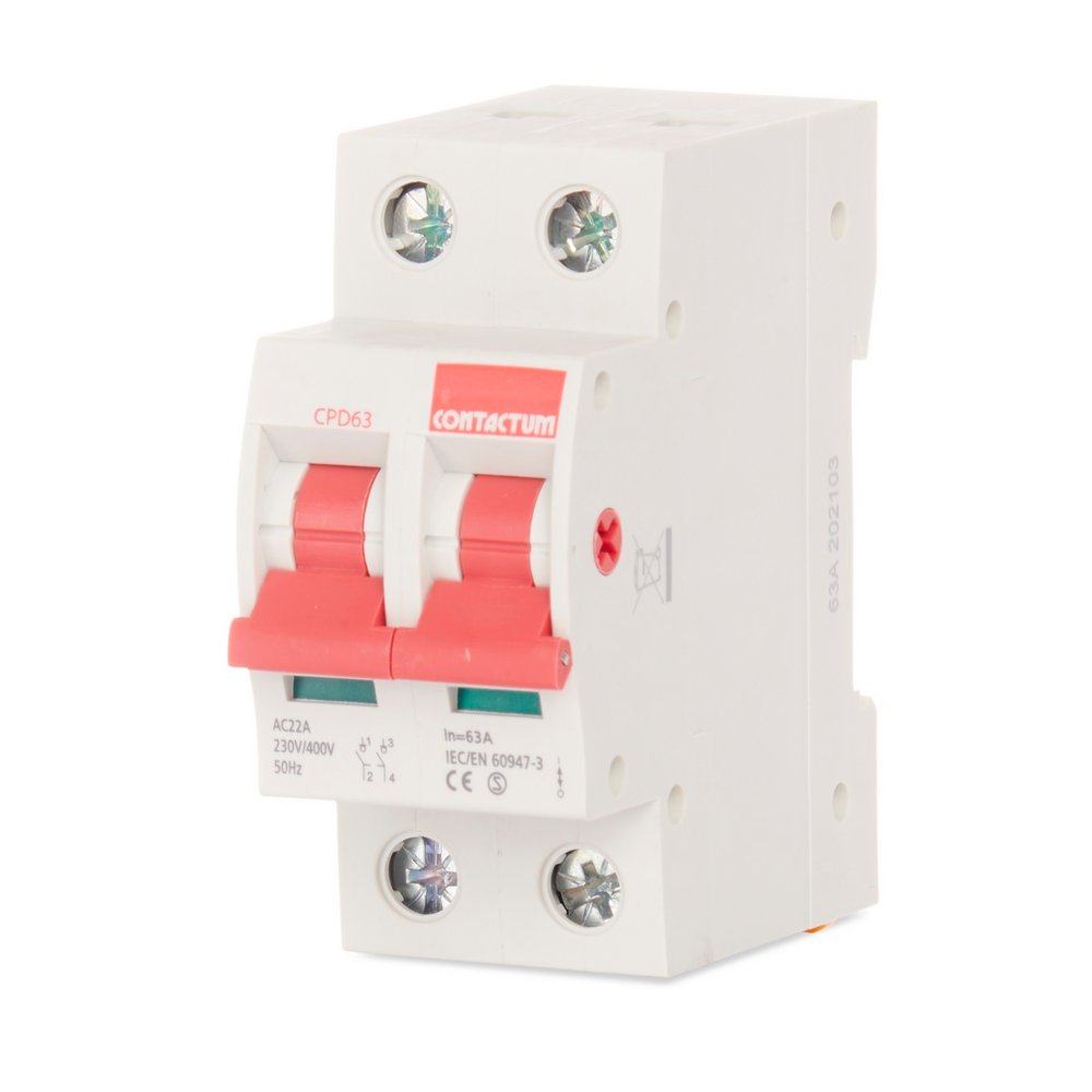 63A Isolator, 2 Pole, DIN Rail