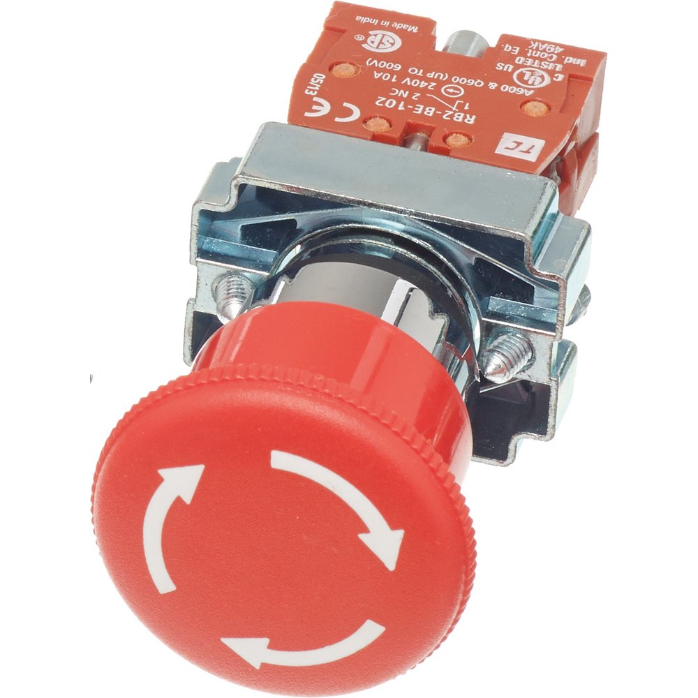 Metal 22.5mm Emergency Stop Button + Collar (Latching) (IP65) Twist ...