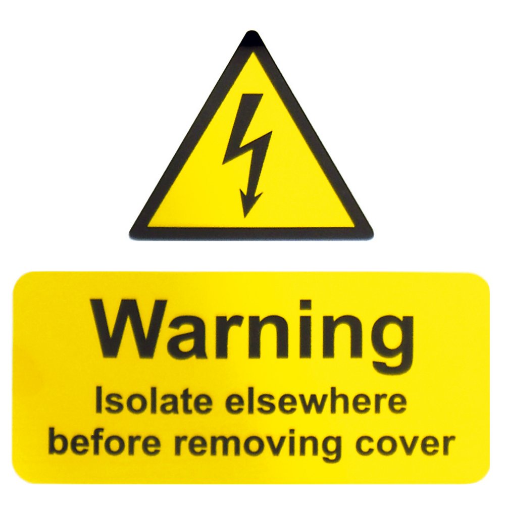 Warning Isolate Elsewhere Label - (Pack of 5 SAV) 75 x 75mm