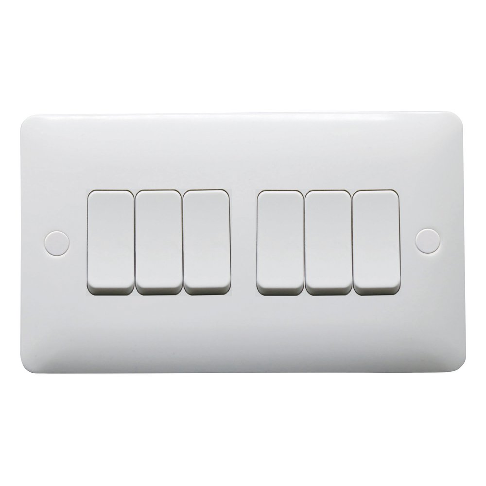 6 Gang 2 Way Light Switch White