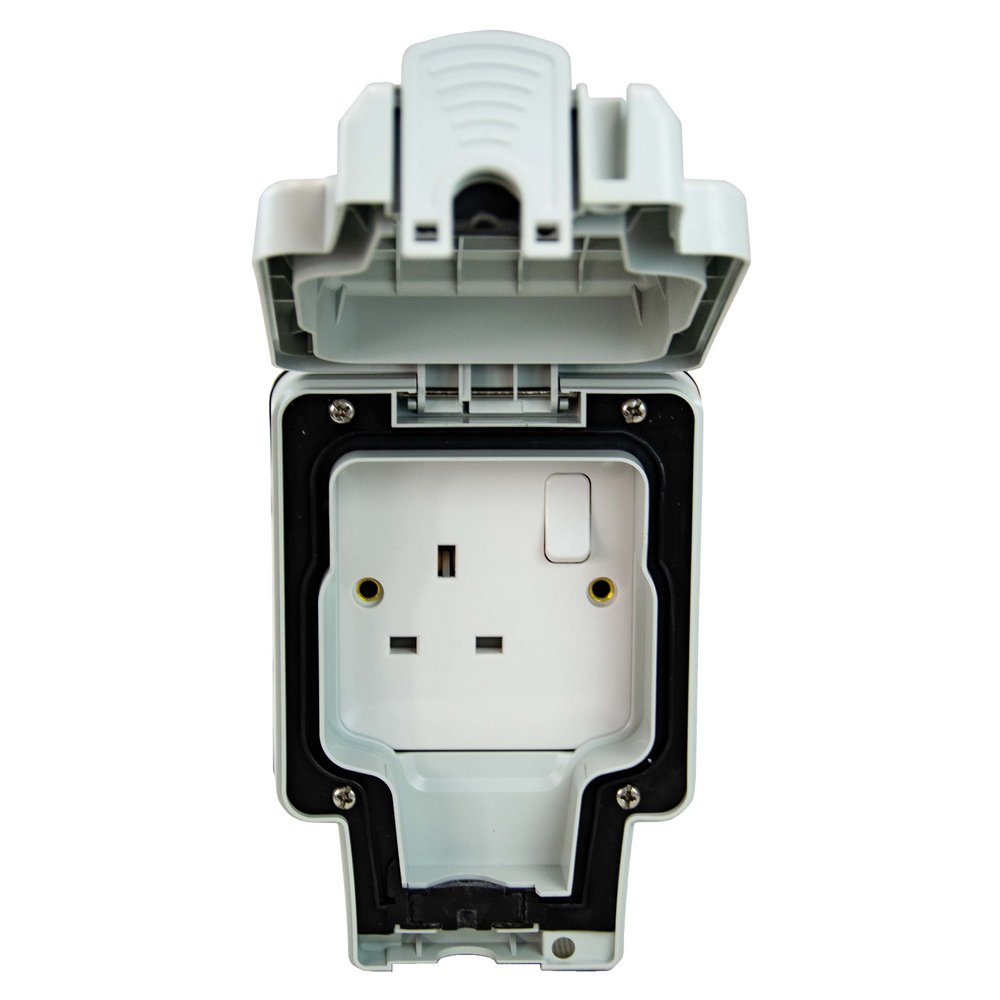Monsoon 13A IP66 1 Gang Weatherproof Switched Socket - Grey