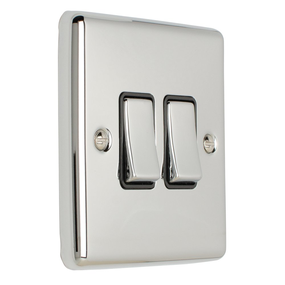 10A 2 Gang 2 Way Switch - Polished Stainless/Black