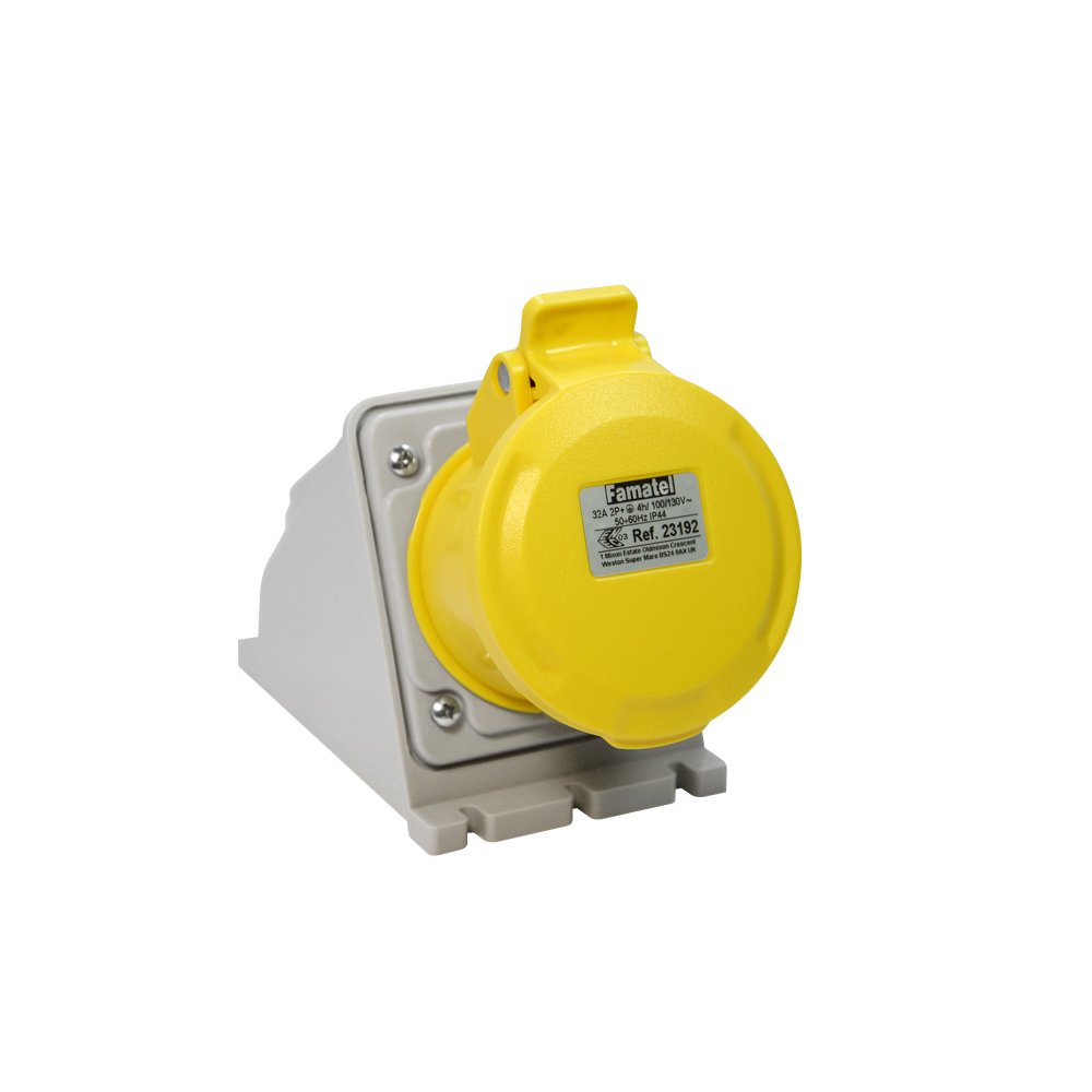 32A Industrial Surface Socket, 110V, 2P+E, IP44, Yellow