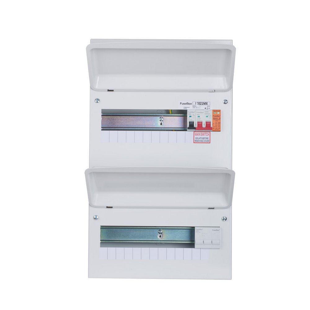 100A Main Switch Consumer Unit with T2 Surge Protection, 21 Way, Steel, White
