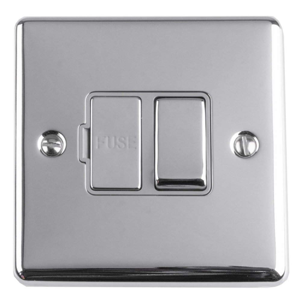 13A Double Pole Switched Fuse Spur, 1 Gang, Polished Chrome, Grey Trim