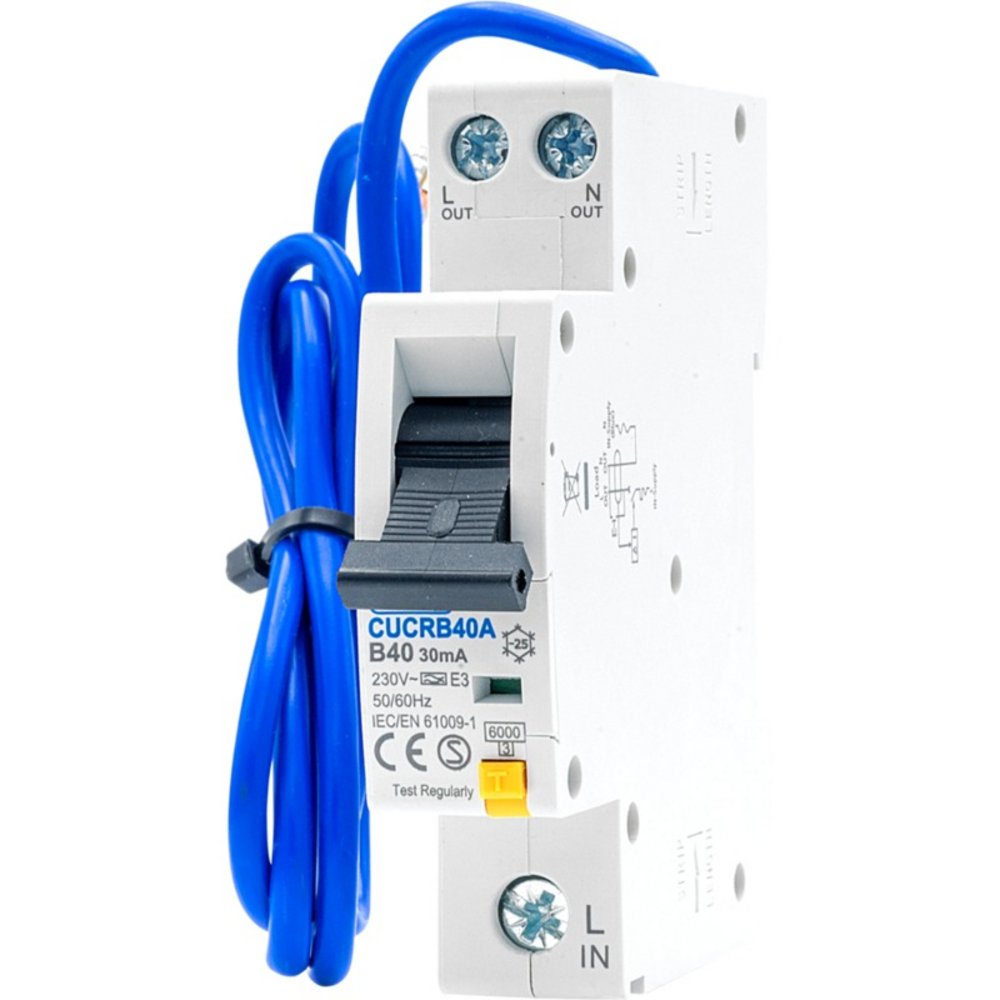 40A RCBO, 1 Pole, Type A, B Curve, 6kA, DIN Rail