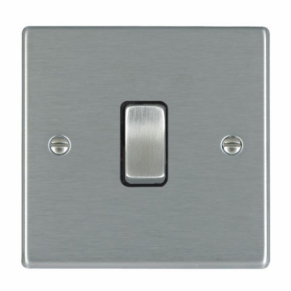 10AX 2 Way Rocker Switch, 1 Gang, Satin Steel, Black