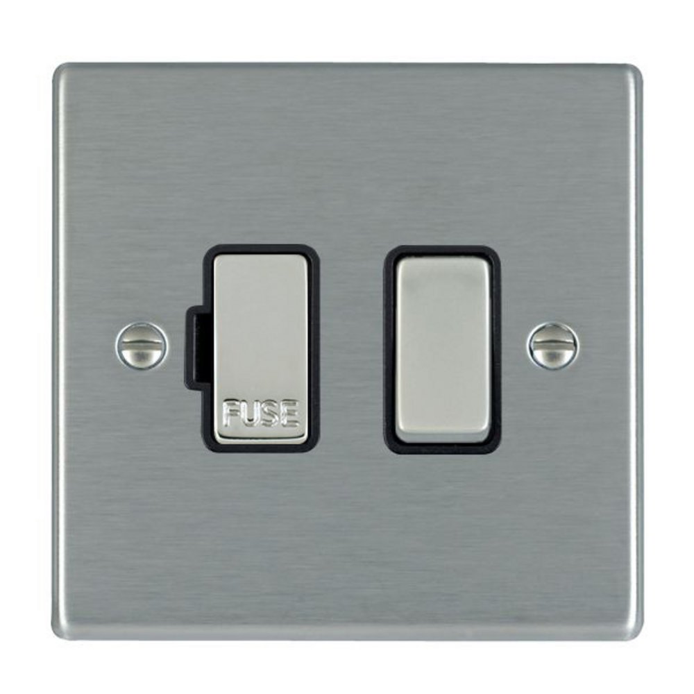 13A Double Pole Fused Spur, 1 Gang, Satin Steel, Black