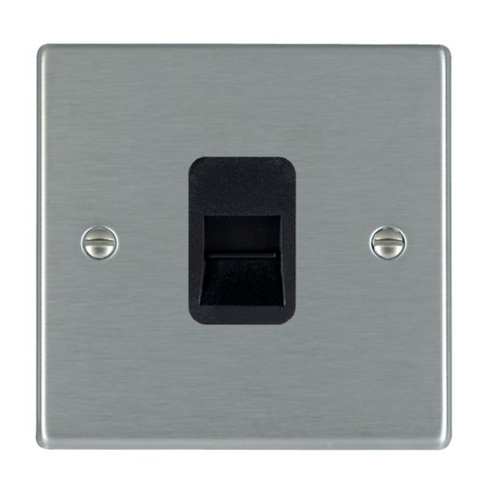 Telephone Slave Socket, 1 Gang, Satin Steel, Black