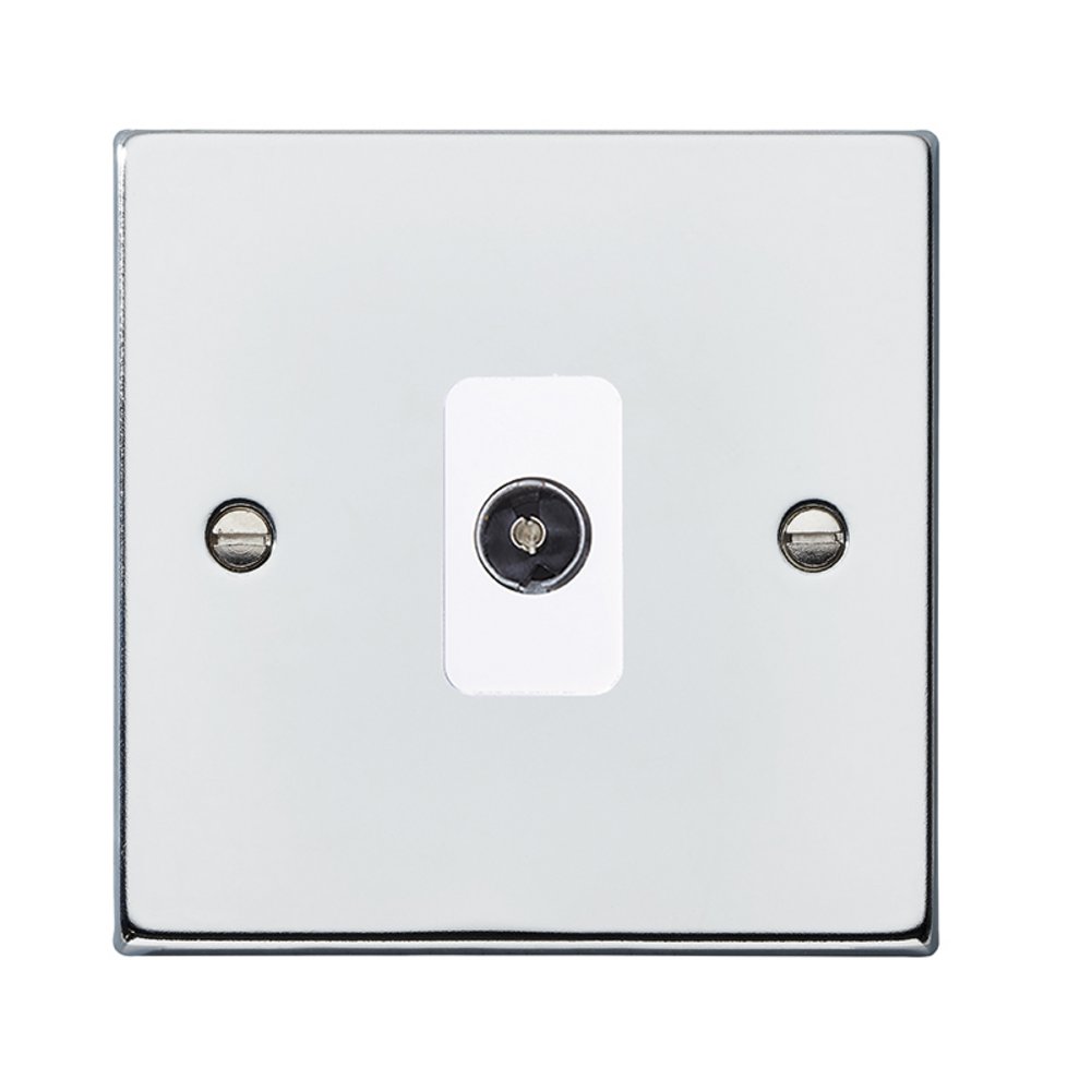 Non-Isolated Television Socket, 1 Gang, Bright Chrome, White