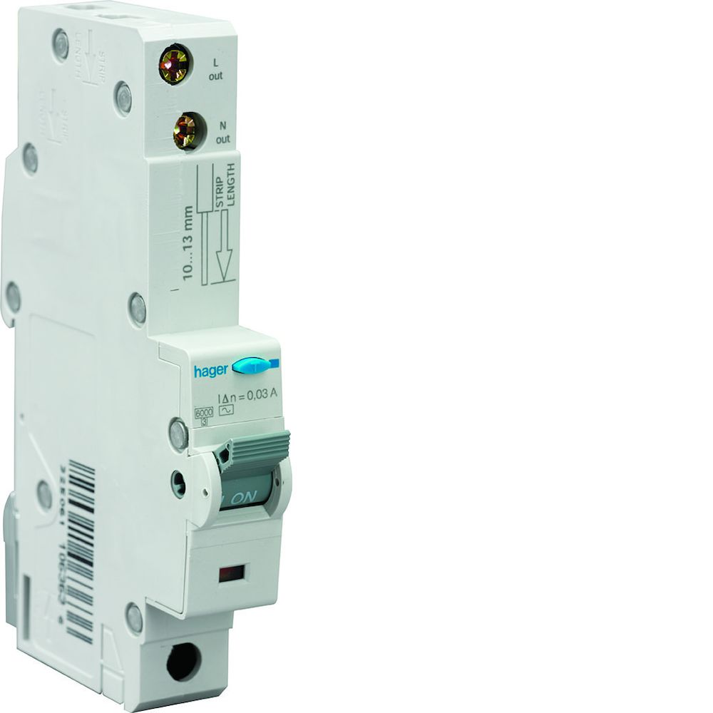 6A Single Pole 10kA 30mA RCBO - Type C