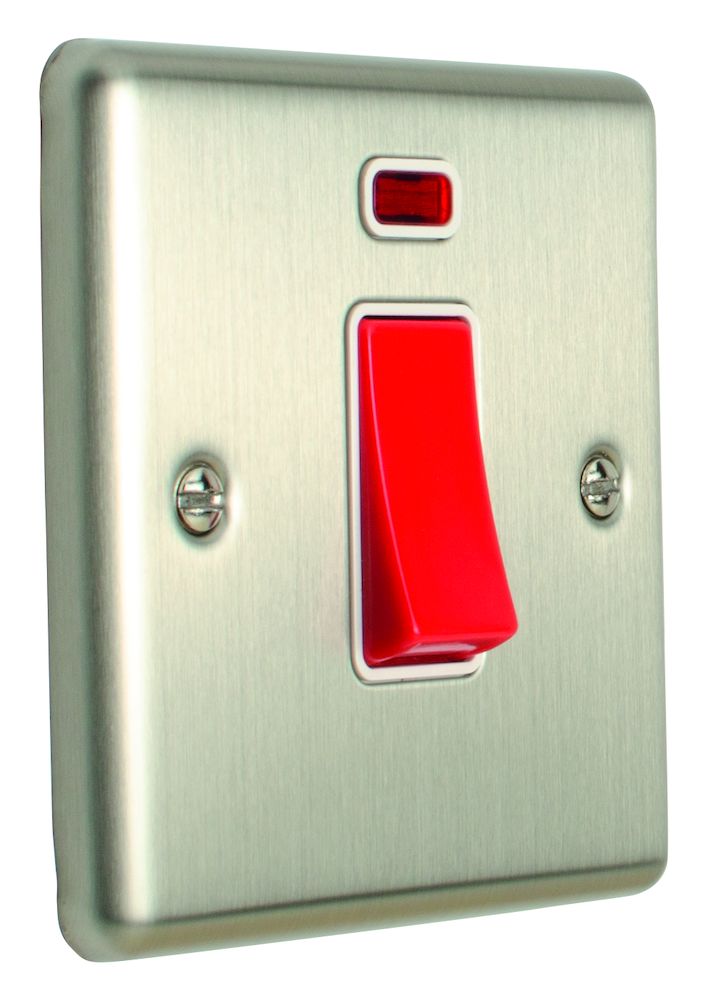 45A DP Cooker Switch & Neon - Satin Stainless/White 45A DP Cooker Switch & Neon - Satin Stainless/White