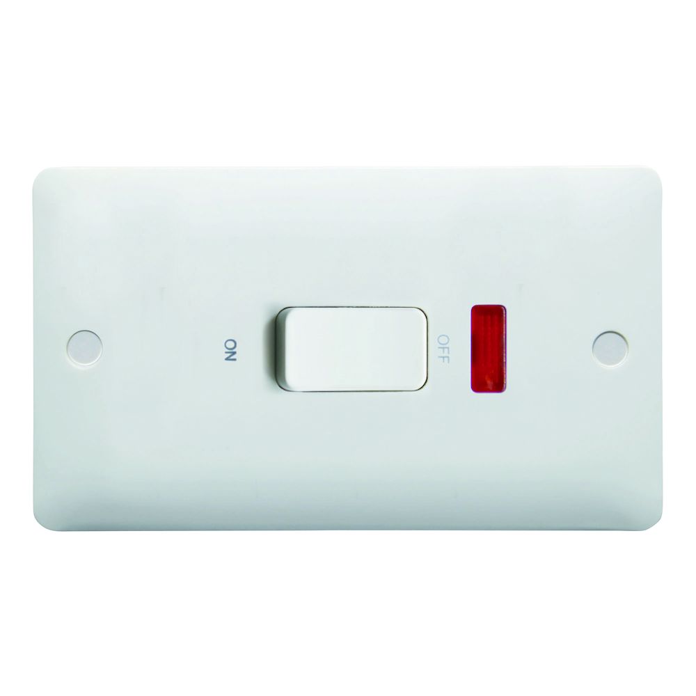 2 Gang 45A DP Switch White Rocker White With Neon Indicator