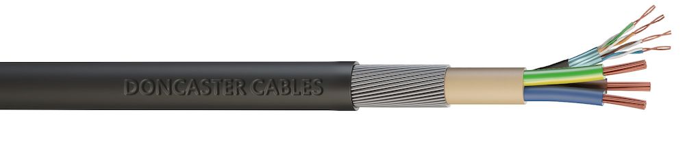 EV Ultra Cat5e Cable, 6mm², 3 Core + Data, PVC, Steel Wire Armour, Black
