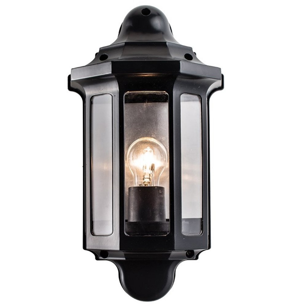 Traditional Half Lantern Wall Light, 60W, IP44, Black