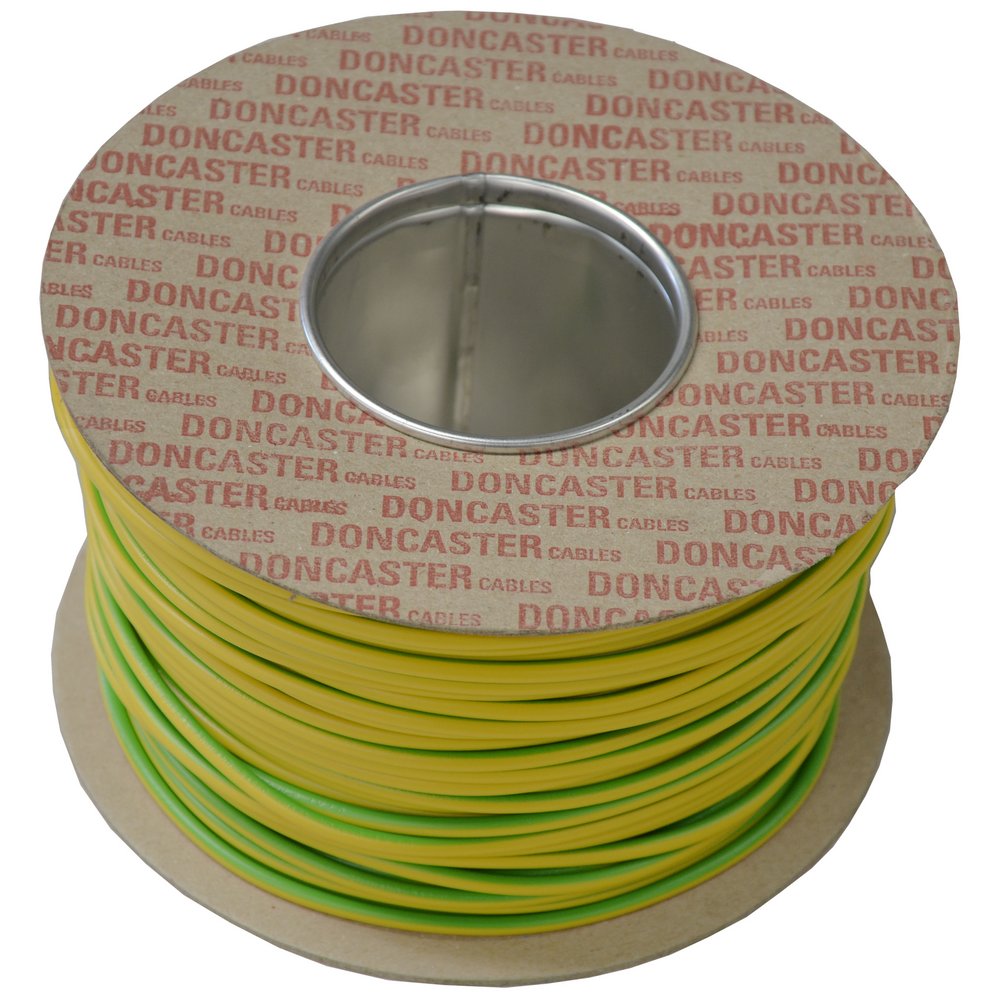 Tri Rated Cable, 10mm², PVC, Green / Yellow (100m Drum)