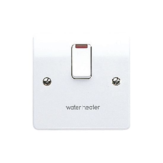 Logic Plus 20A DP Water Heater Switch with Flex Outlet & Neon marked 'Water Heater'