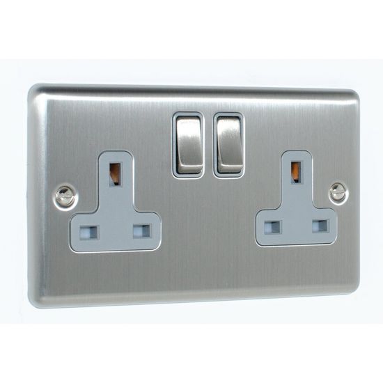 13A 2 Gang DP Switched Socket - Satin Stainless Steel