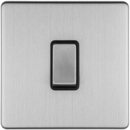 10A 2 Way Switch, 1 Gang, Stainless Steel, Black Trim, Concealed 3mm Range