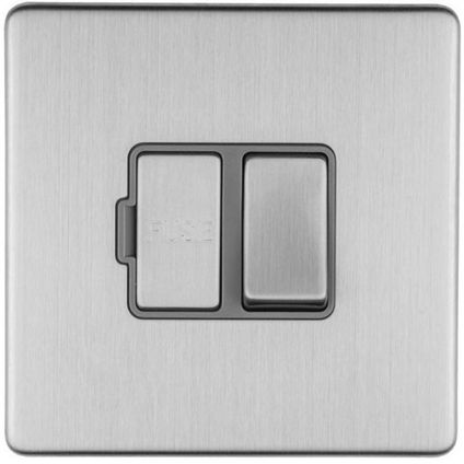13A Double Pole Switched Fuse Spur, 1 Gang, Stainless Steel, Grey Trim ...
