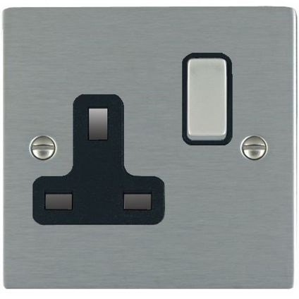 84SS1SS-B Hamilton 13A Double Pole Switched Socket, 1 Gang, Satin Steel ...