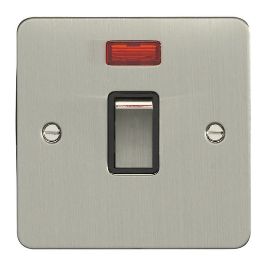 20A 1 Gang DP Switch & Neon - Satin Stainless Steel/Black