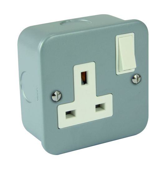 Metal Clad 1 Gang 13A DP Switched Socket - White Insert & Rocker