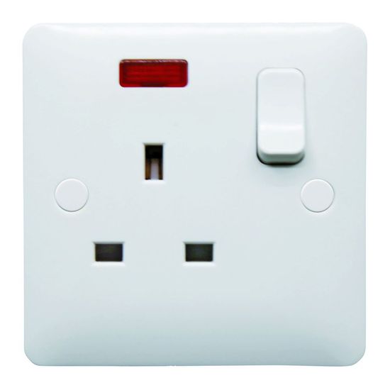 1 Gang 13A DP Switched Socket White With Neon Indicator 1 Gang 13A DP Switched Socket White With Neon Indicator