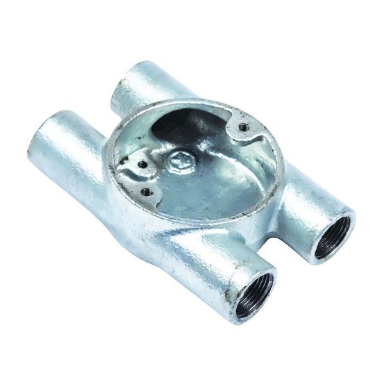 20mm 4 Way Galvanised Steel H Through Conduit Box
