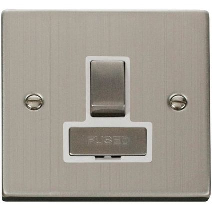 13A Double Pole Switched Fused Spur, 1 Gang, Stainless Steel, White ...