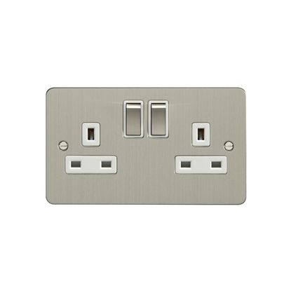 13A 2 Gang Switched Socket and USB - Satin Stainless Steel